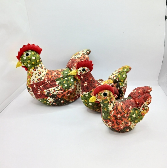 Accents | Farmhouse Country Decor Plush Floral Fabric Chickens Set Of 3 ...